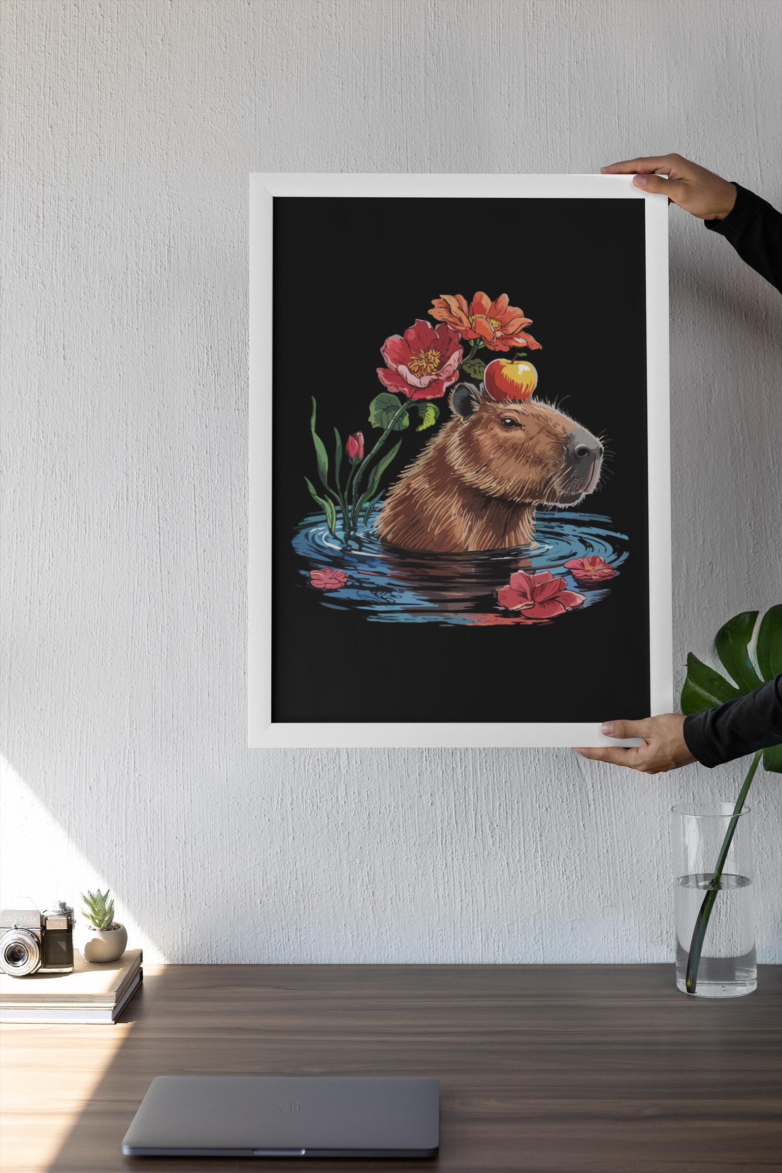 Funny Capybara PNG – Cute Capybara With Flowers Clipart, Playful Zen ...