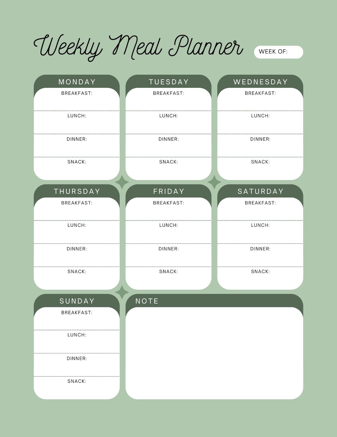 Editable Weekly Meal Planner: Simple Green Design (A4 PDF) - Etsy