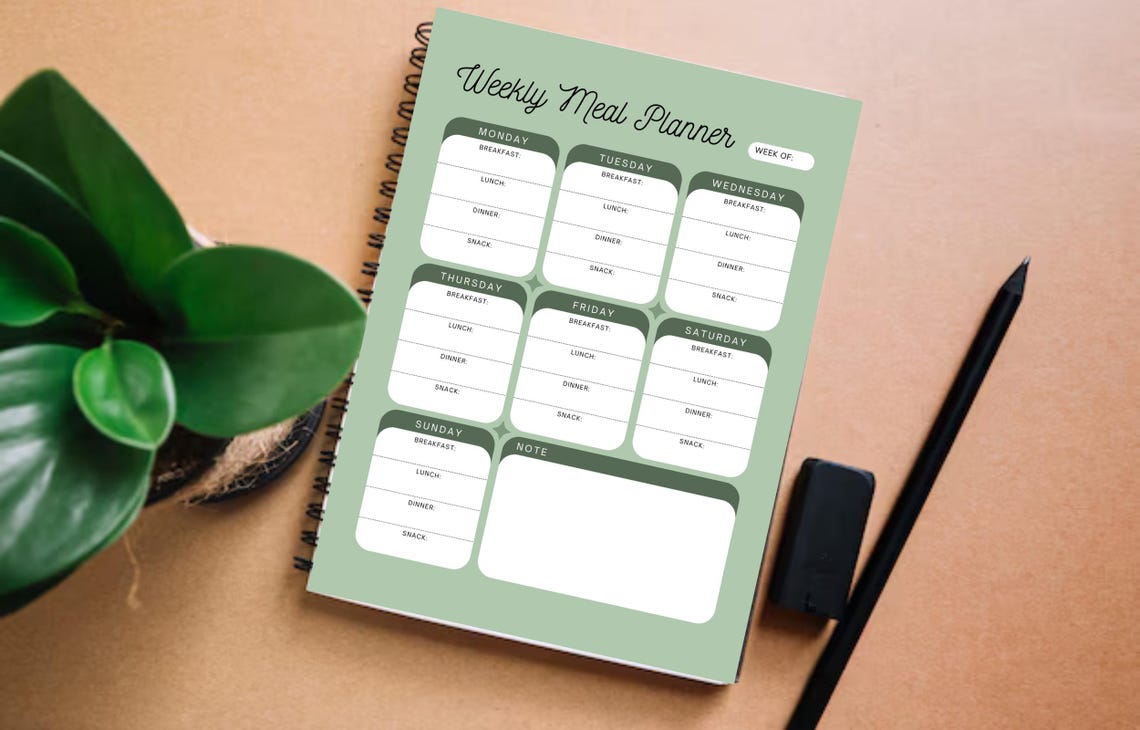 Editable Weekly Meal Planner Journal, Simple Green Design, Meal Prep ...