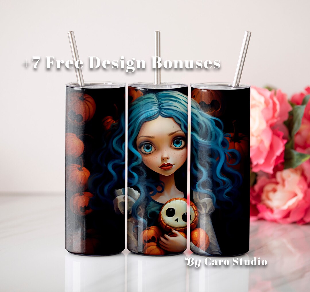 Coraline Pumpkin Doll 20ozskinny Tumbler Wrap Pumpkin Coraline Pumpkin ...