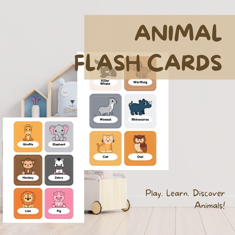 48 Animal Flash Cards Printable PDF for A4 and Letter Size Toddler ...