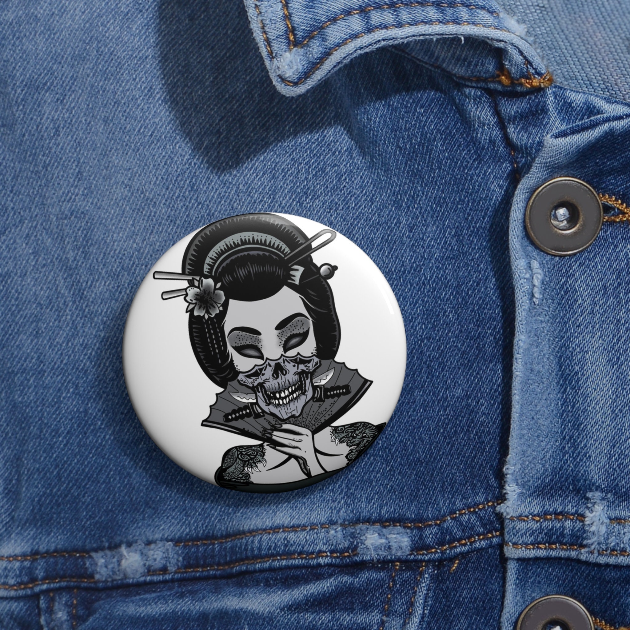Geisha Girl Button Japanese Button Samurai Girl Japanese - Etsy