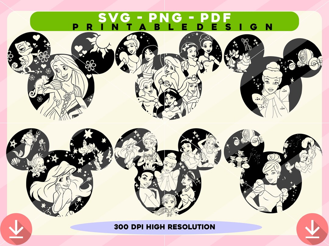 All Princess SVG, 6 File,mouse Head SVG, Princess SVG, Vinyl Cut File ...