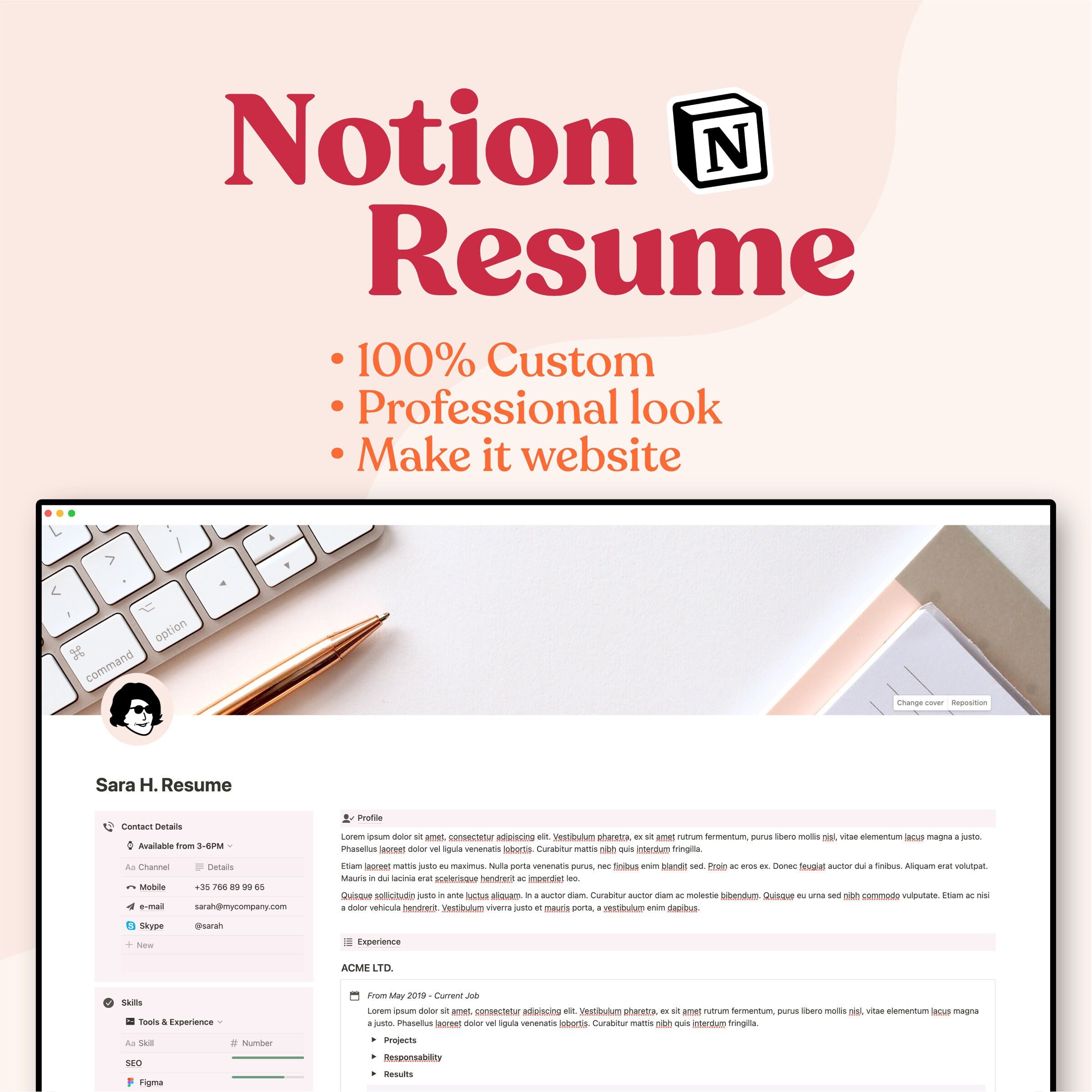 Notion Resume Template, Professional Modern Resume Template for Notion ...