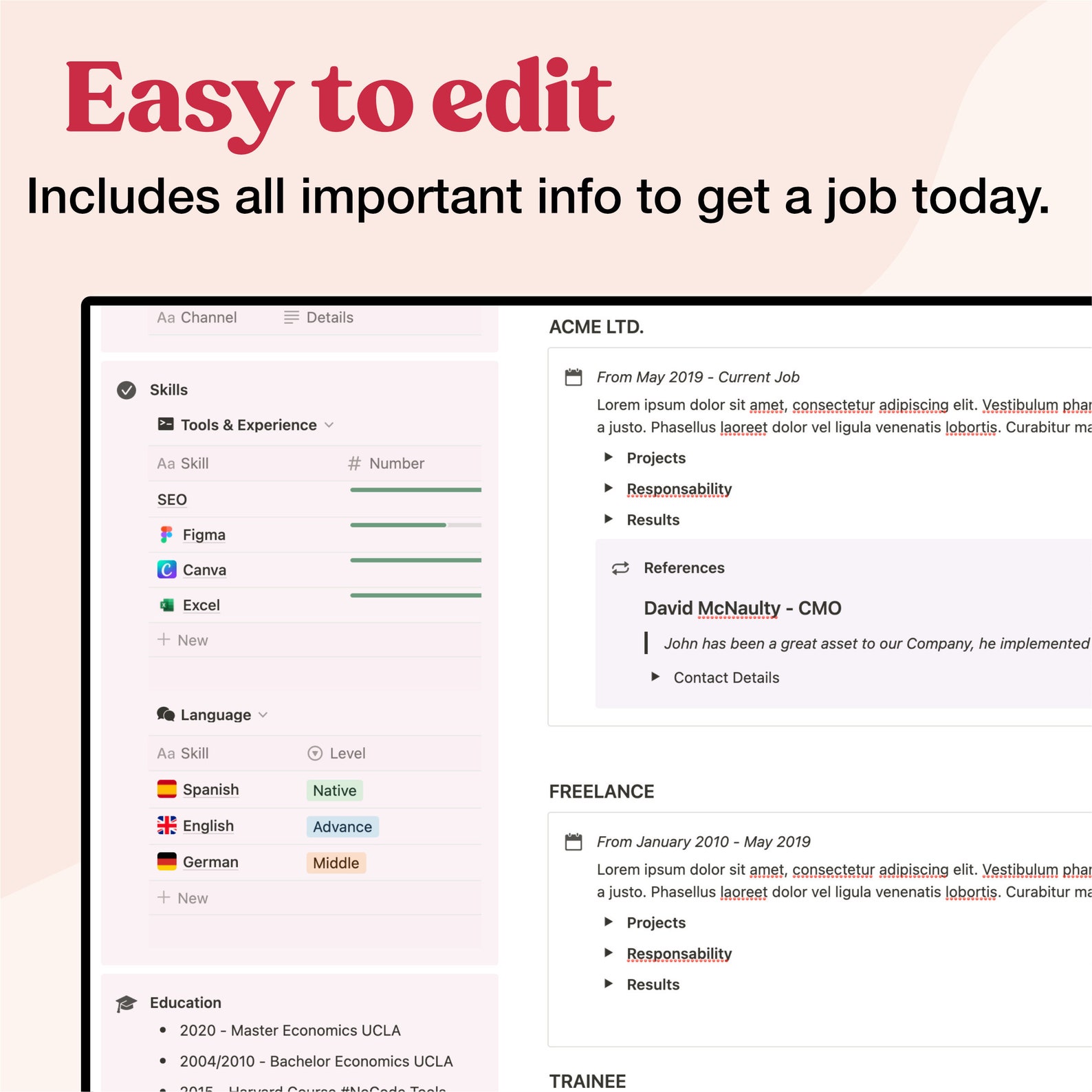 Notion Resume Template, Professional Modern Resume Template for Notion ...