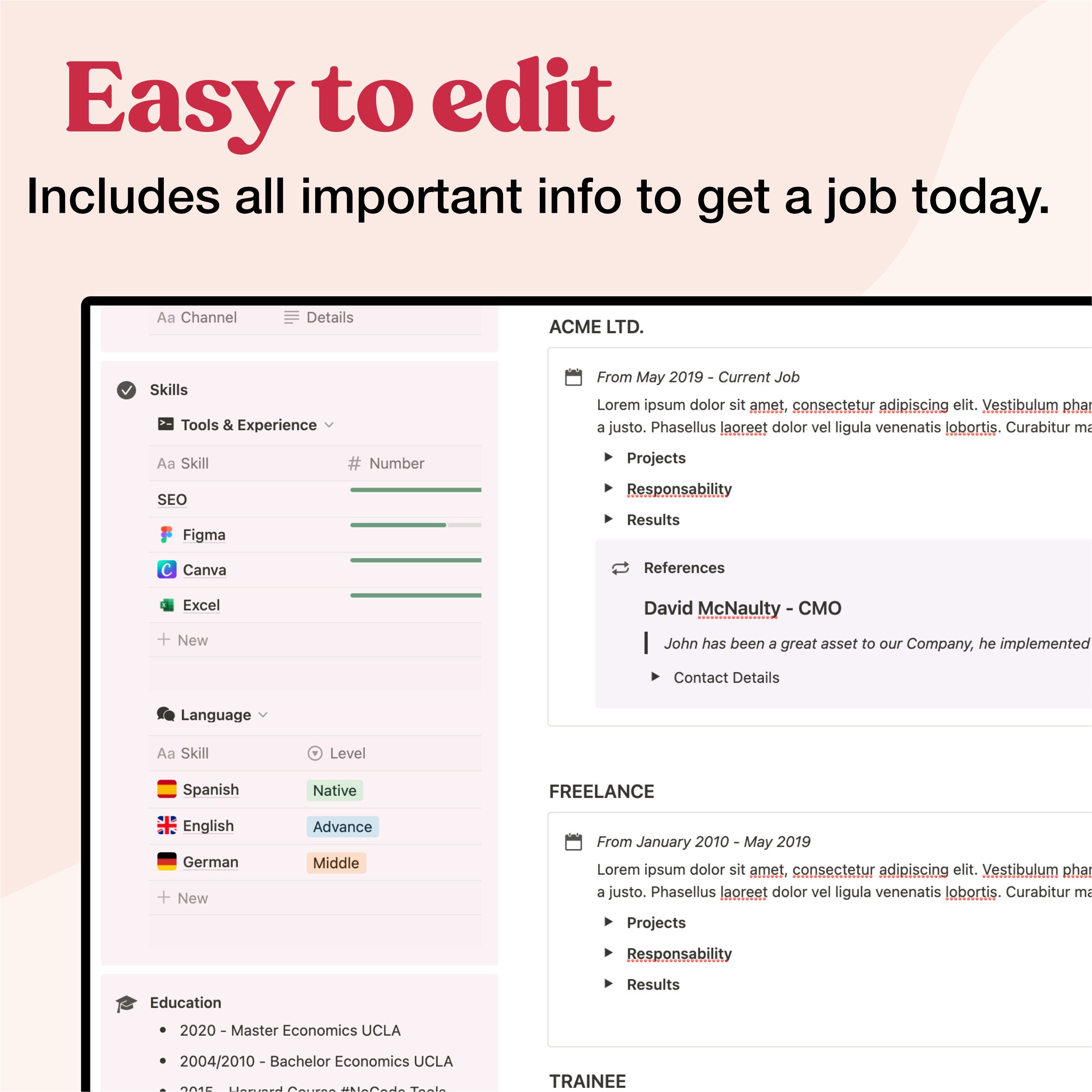 Notion Resume Template, Professional Modern Resume Template for Notion ...