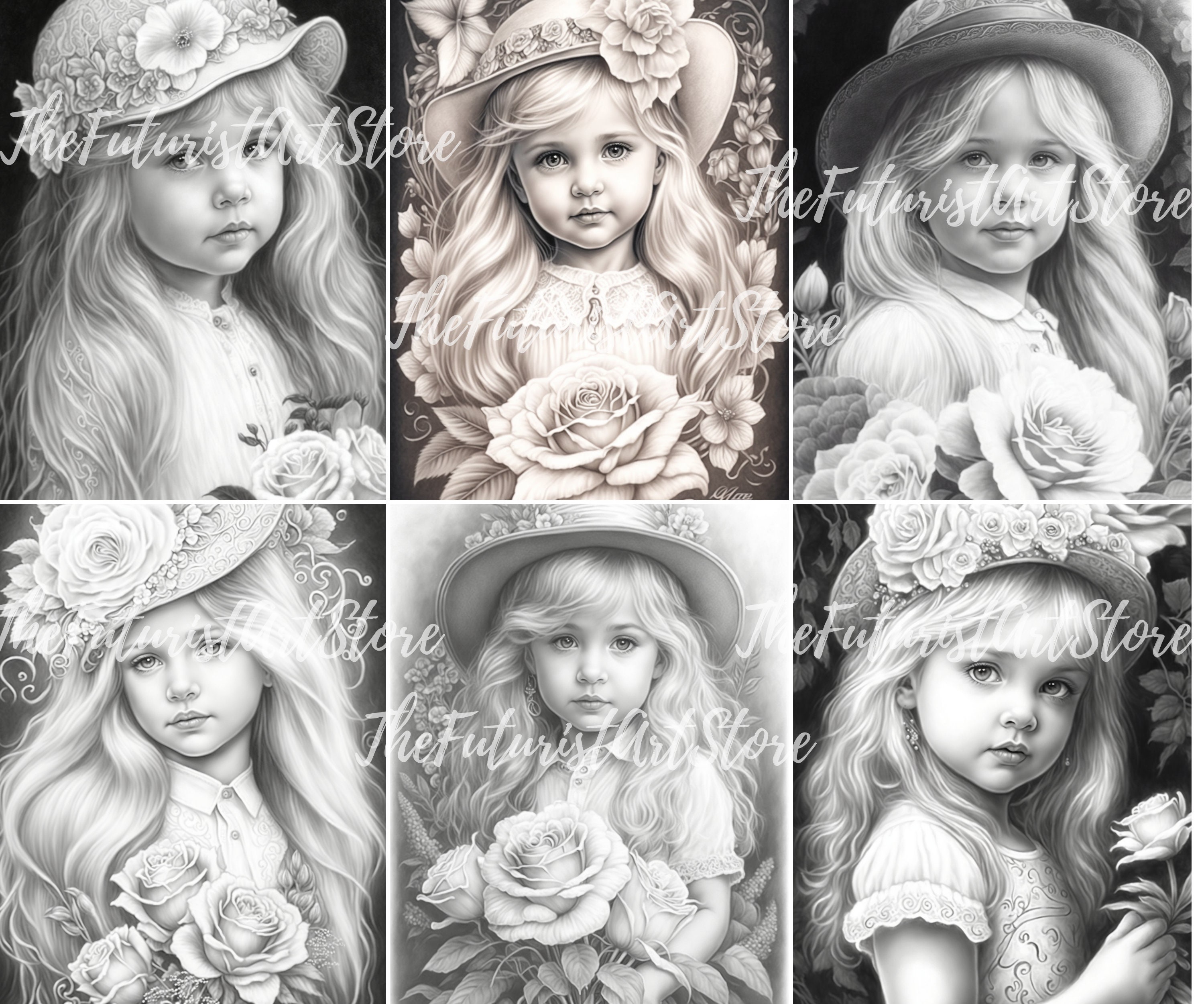Spring Grayscale Coloring Pagescute Princess Girls Spring - Etsy