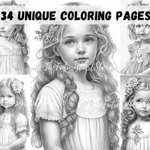 Spring Grayscale Coloring Pagescute Princess Girls Spring - Etsy