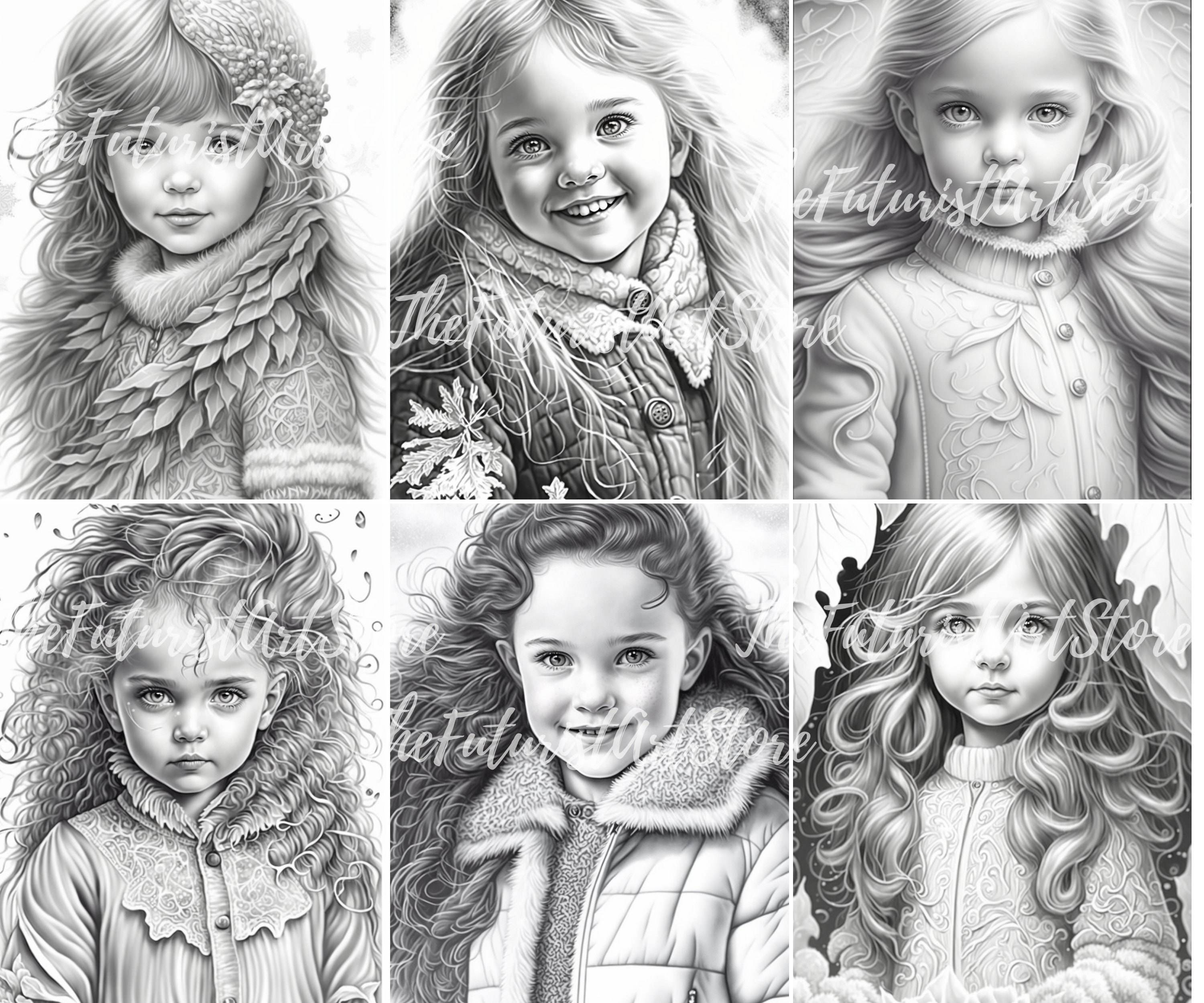 Winter Grayscale Coloring Pages Princess Girls Christmas - Etsy