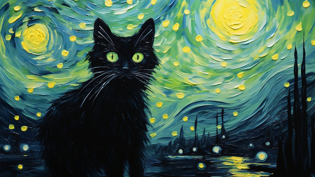 Vincent Van Gogh's Irises Cat Print, Van Gogh Cat Poster, Black Cat Art ...