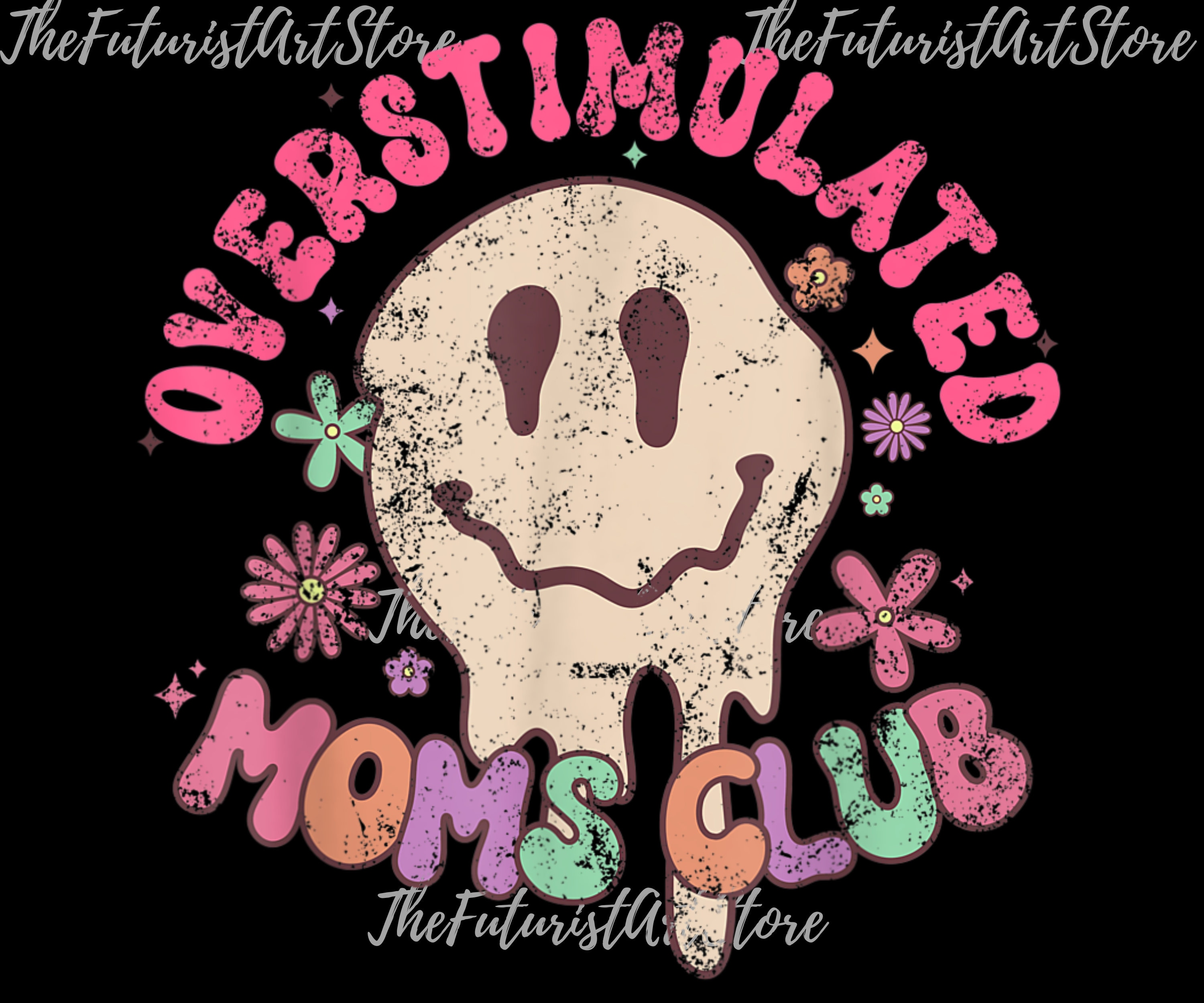 Overstimulated Moms Club PNG | Retro Smiley Face (instant Download) - Etsy