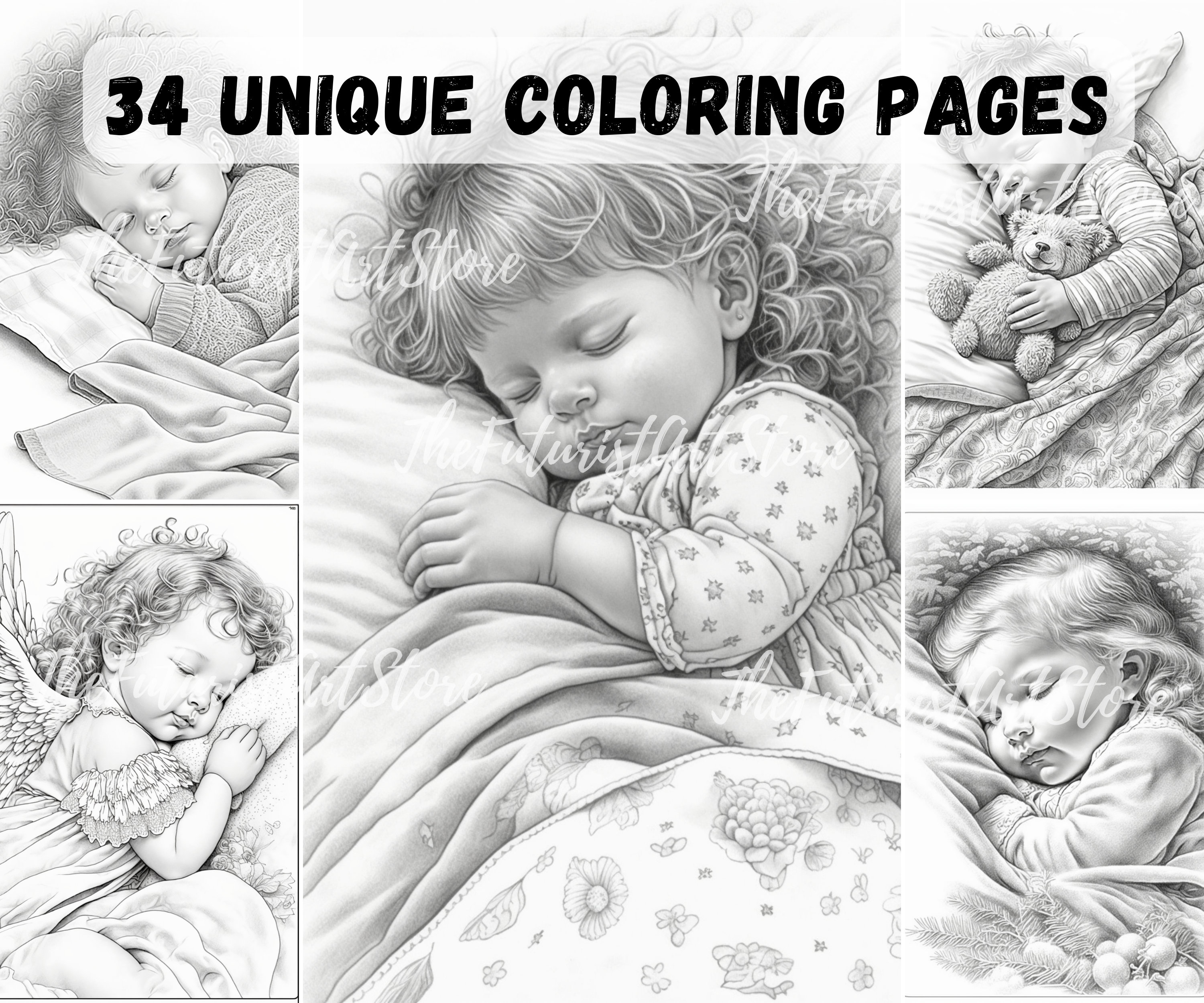 Buy Sweet Dreams premium Coloring Page Printable Adult Women Online in ...
