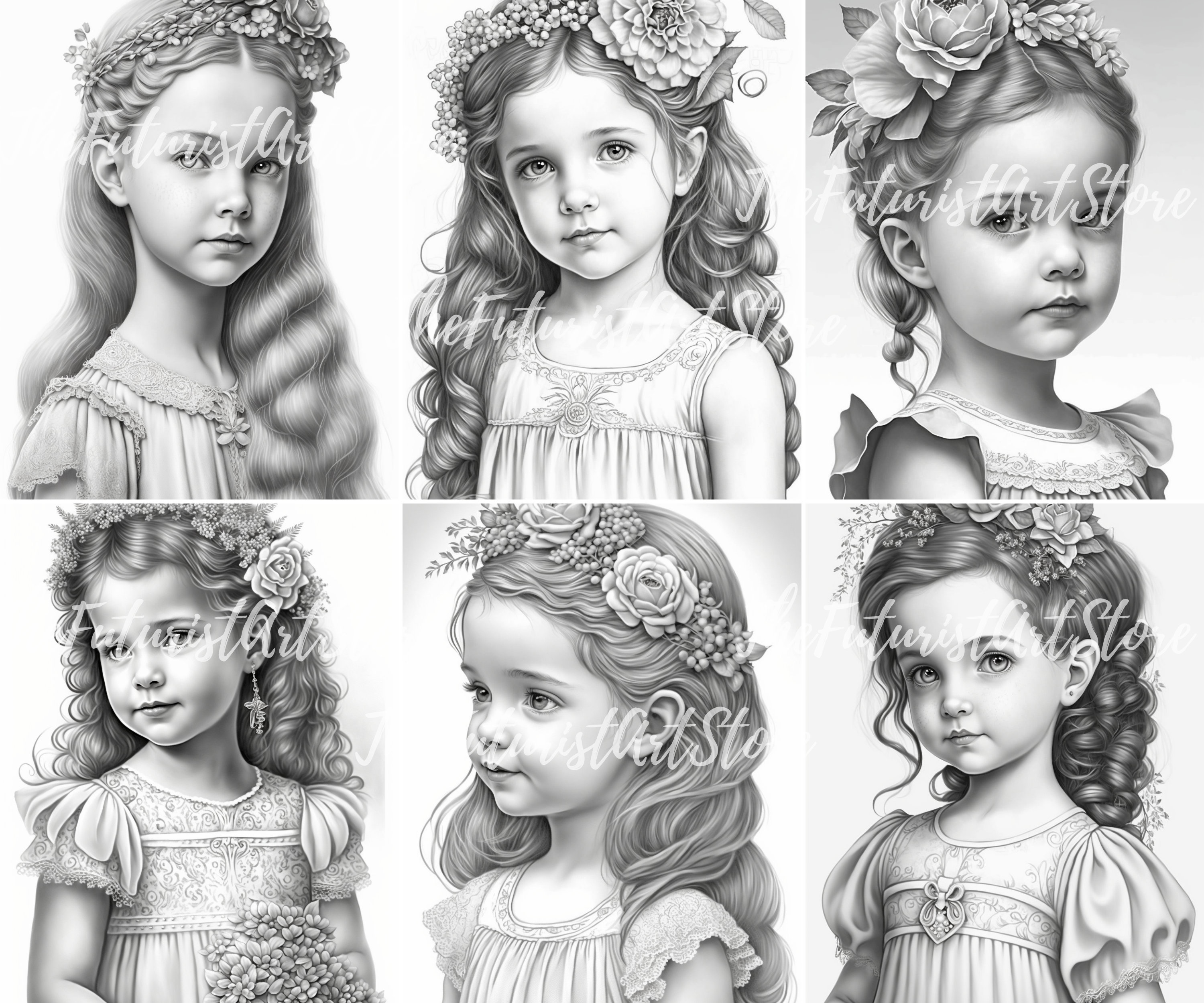 Spring Grayscale Coloring Pagescute Princess Girls Spring - Etsy