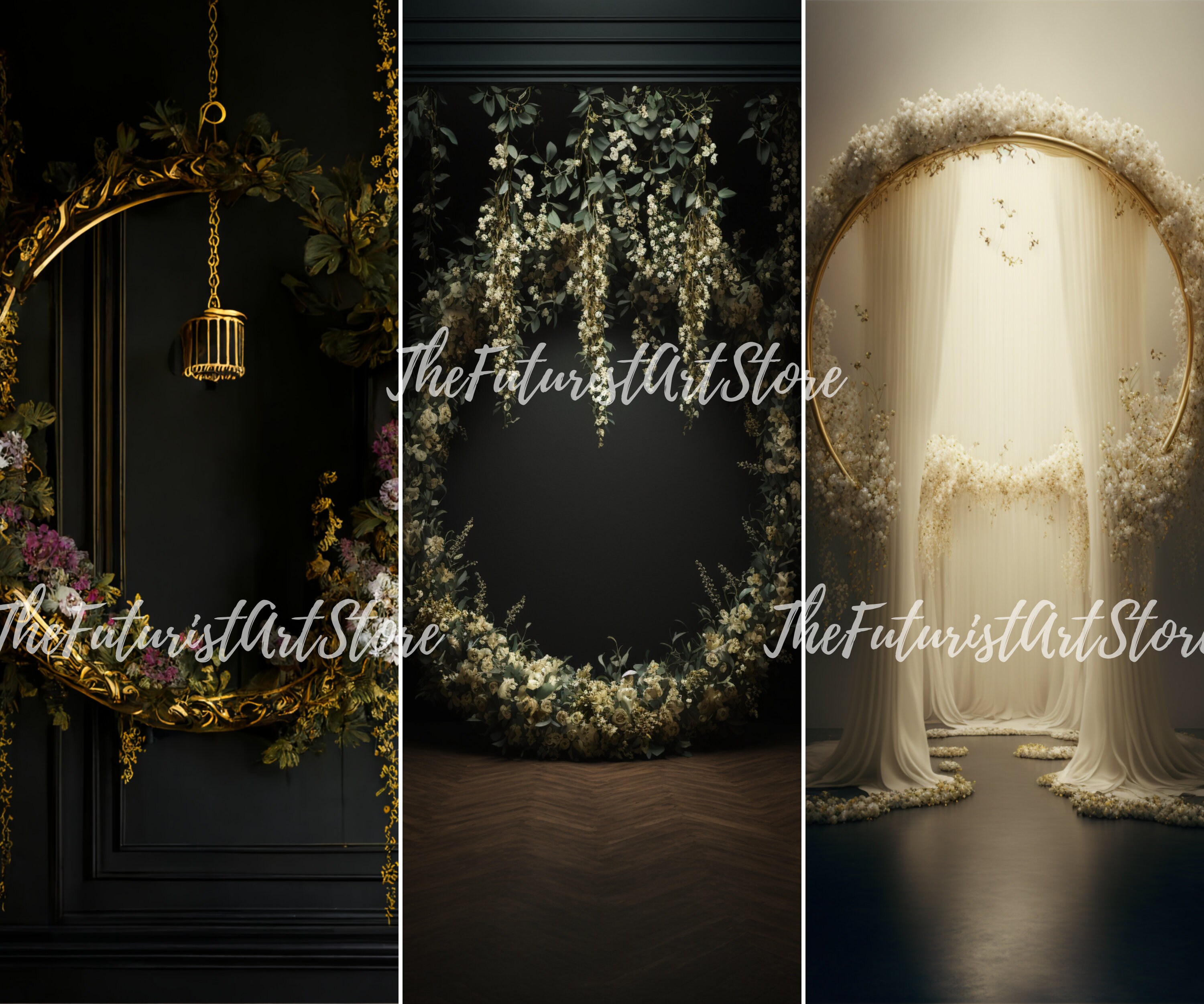20 X Floral Ring Digital Backdrops the Original Hanging - Etsy