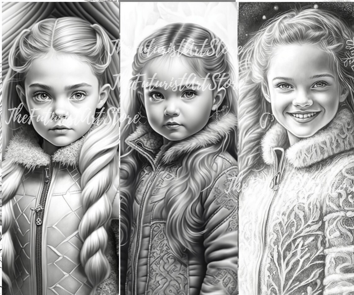 Winter Grayscale Coloring Pages Princess Girls Christmas - Etsy