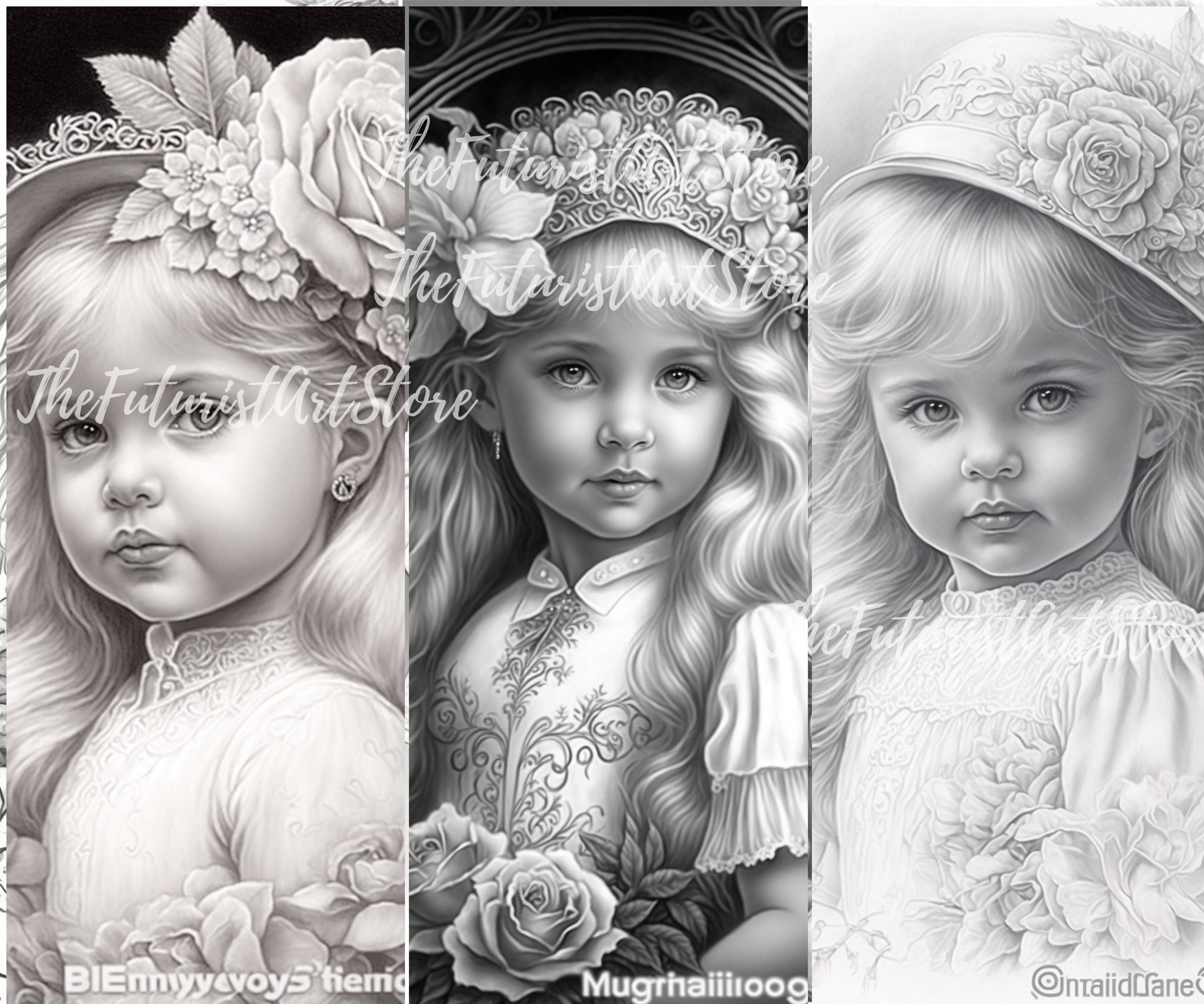 Spring Grayscale Coloring Pagescute Princess Girls Spring - Etsy
