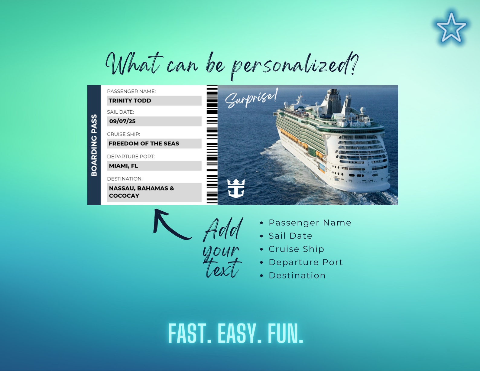Freedom of the Seas Boarding Pass Template, Customizable Royal ...