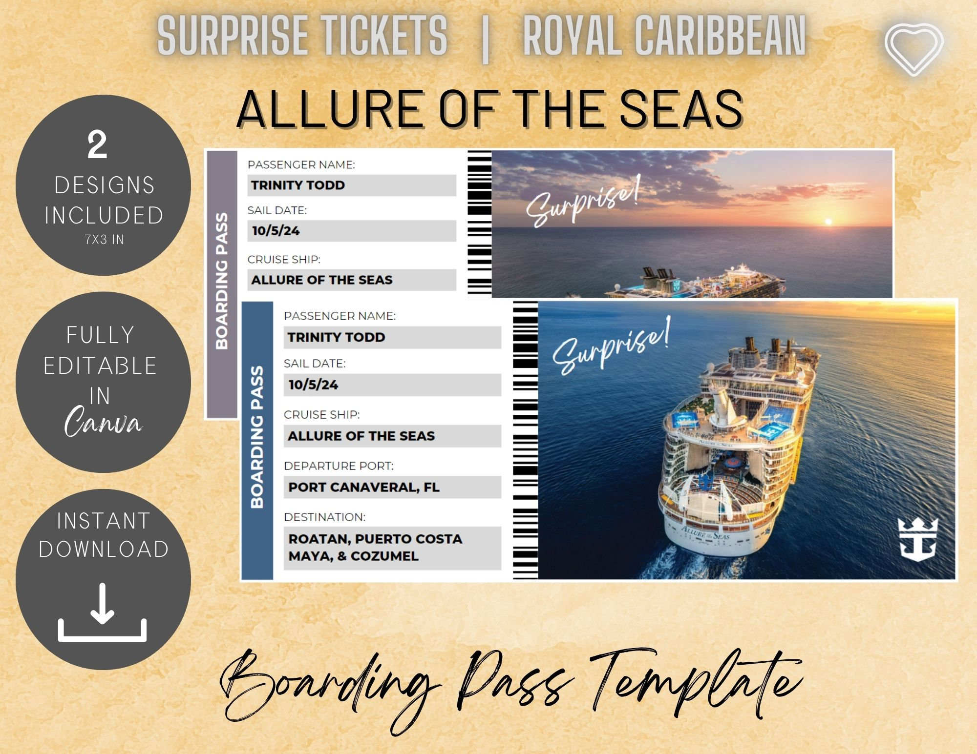 Allure of the Seas Boarding Pass Template, Customizable Royal Caribbean ...