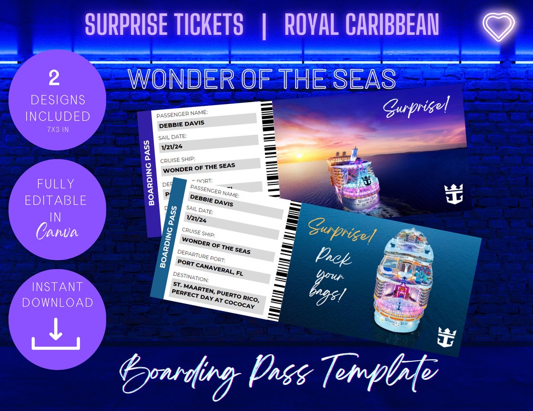 Wonder of the Seas Boarding Pass Template, Customizable Royal Caribbean ...