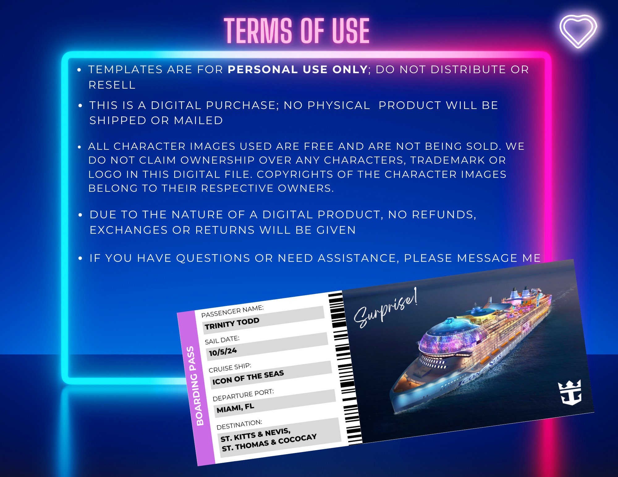 Icon of the Seas Boarding Pass Template, Customizable Royal Caribbean ...