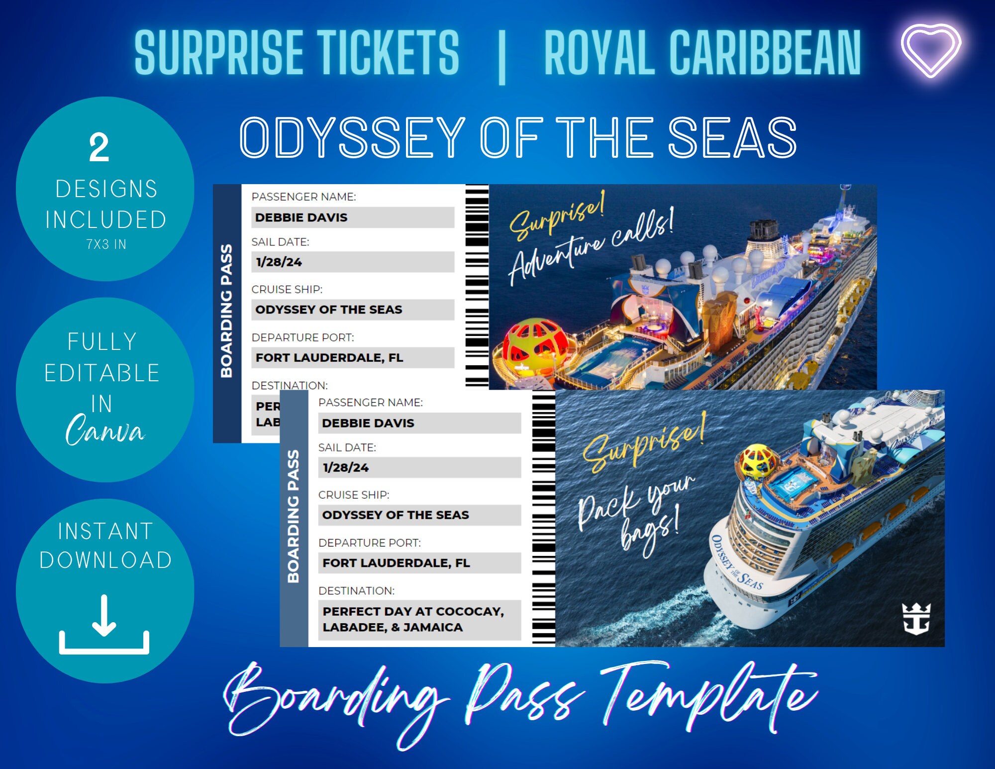 Odyssey of the Seas Boarding Pass Template, Customizable Royal ...