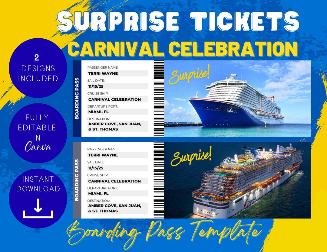 Carnival Celebration Boarding Pass Template | Customizable Carnival ...