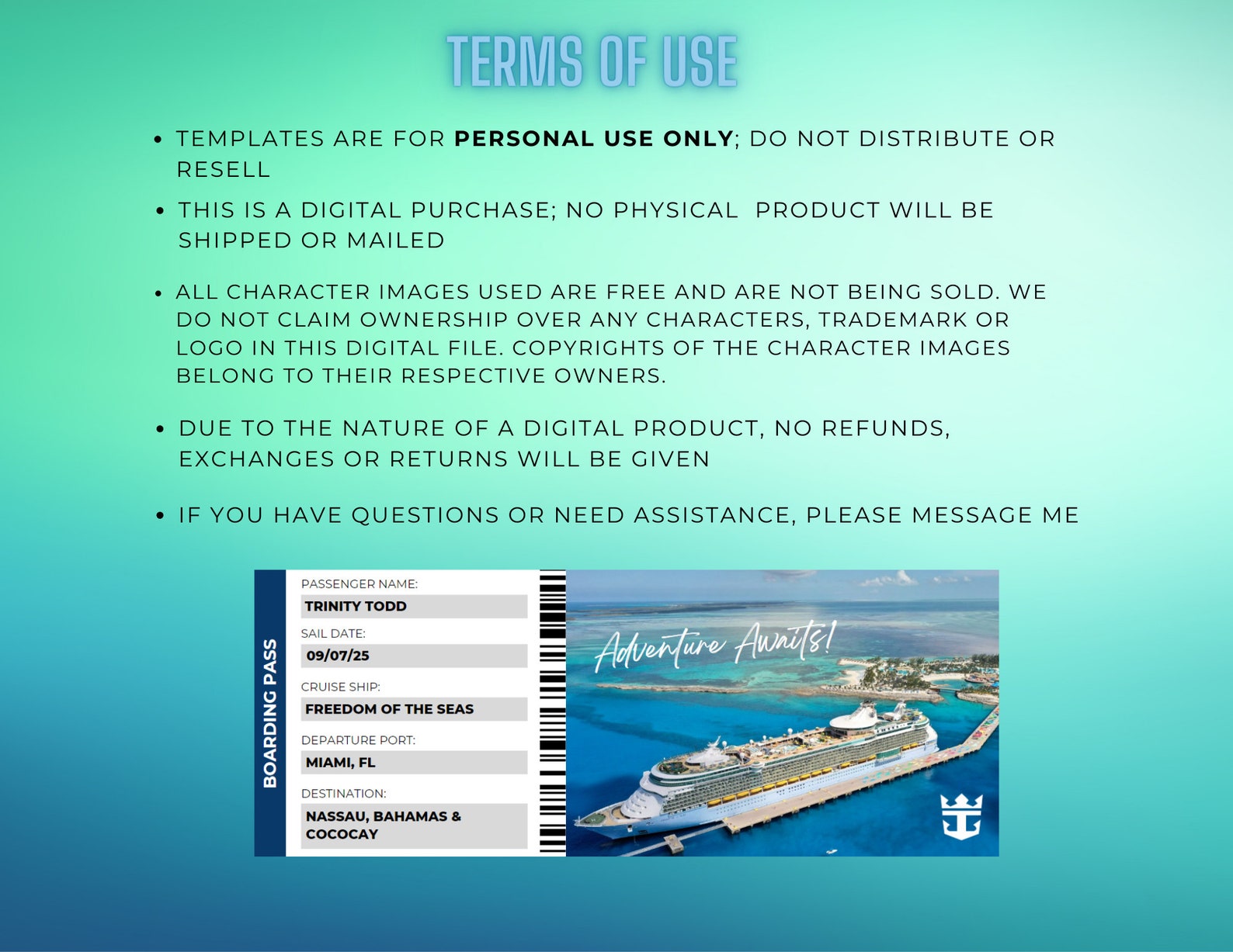 Freedom of the Seas Boarding Pass Template, Customizable Royal ...