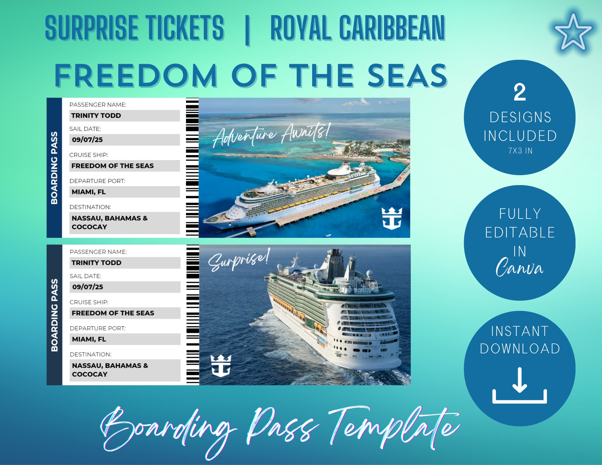 Freedom of the Seas Boarding Pass Template, Customizable Royal ...