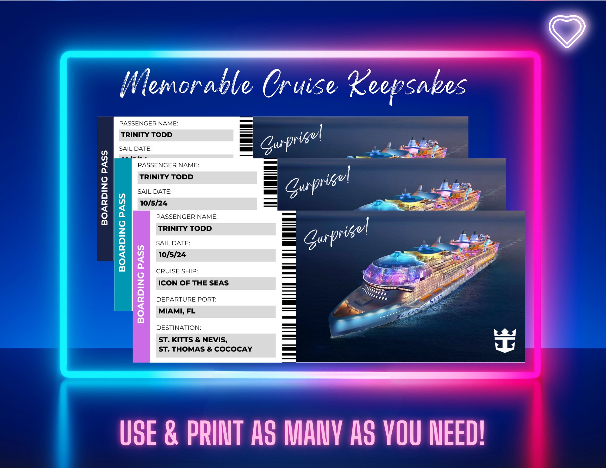 Icon of the Seas Boarding Pass Template, Customizable Royal Caribbean ...