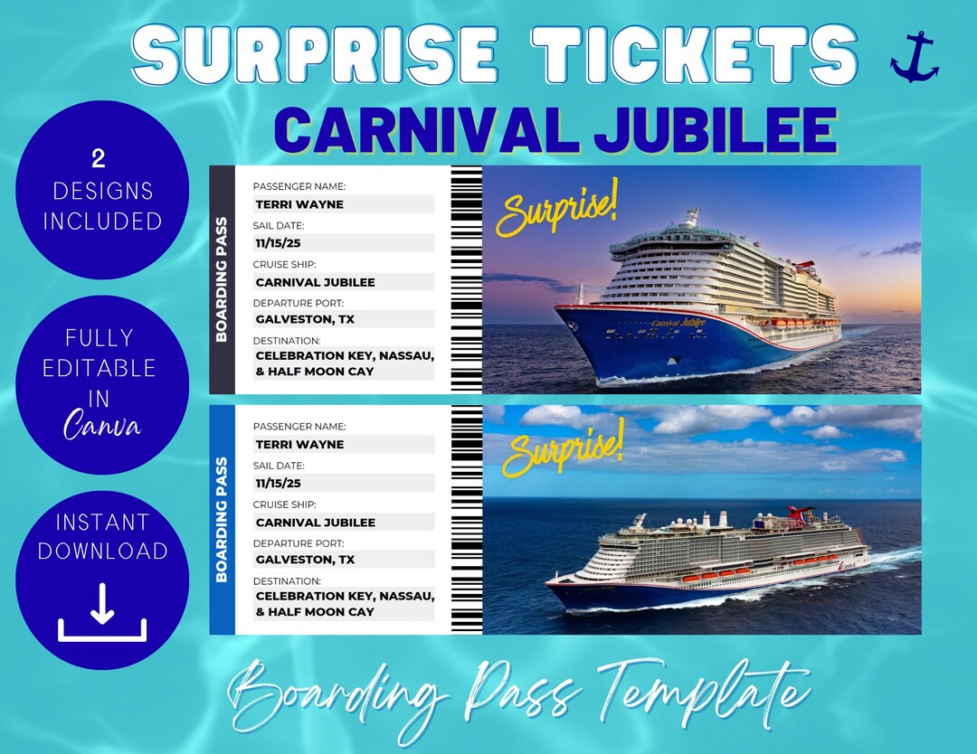 Carnival Jubilee Boarding Pass Template | Customizable Carnival Cruise ...