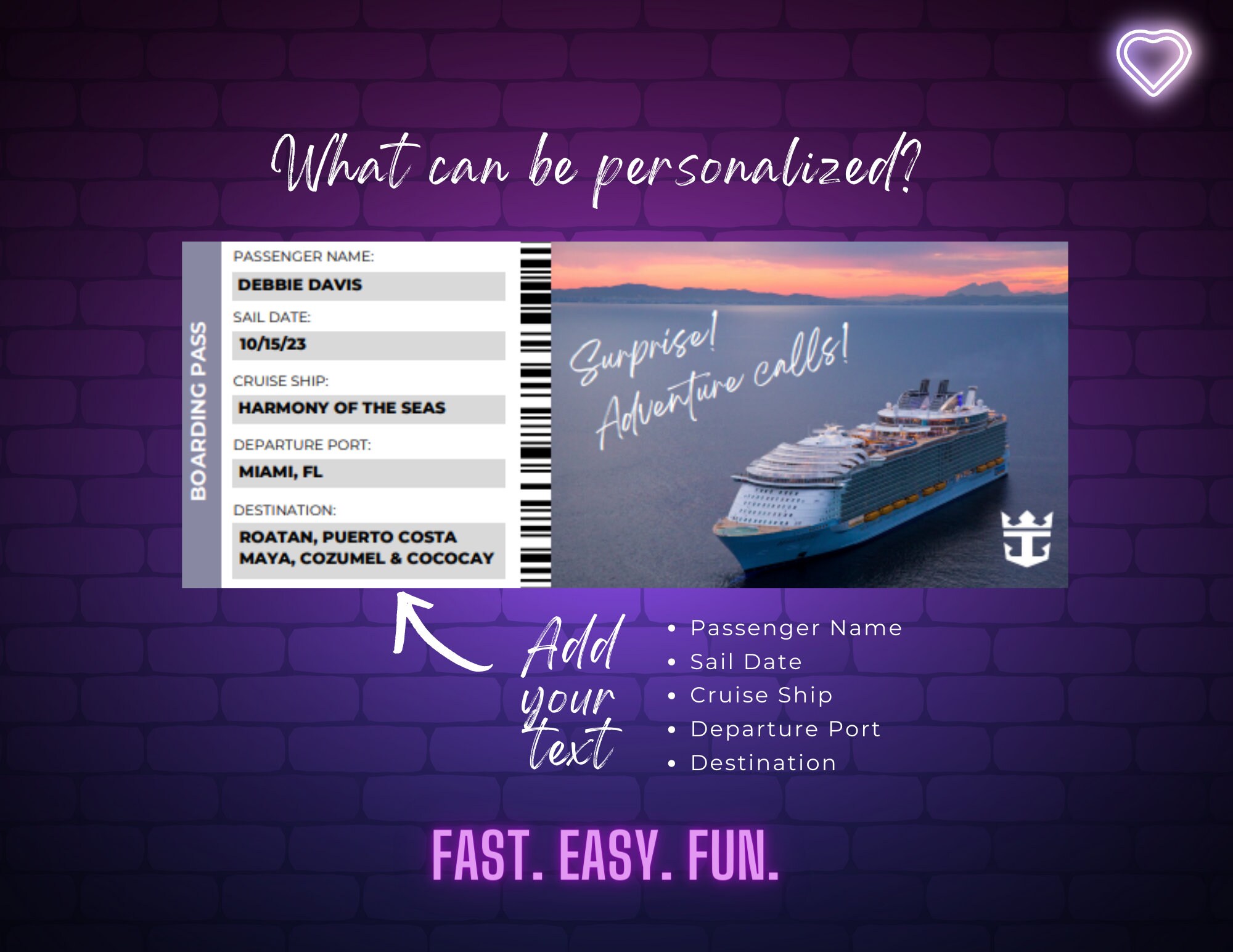 Harmony of the Seas Boarding Pass Template, Customizable Royal ...