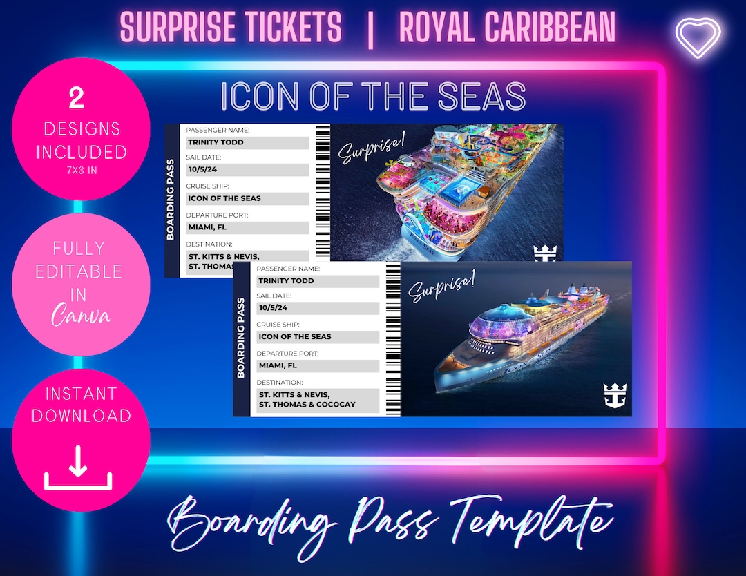 Icon of the Seas Boarding Pass Template, Customizable Royal Caribbean ...