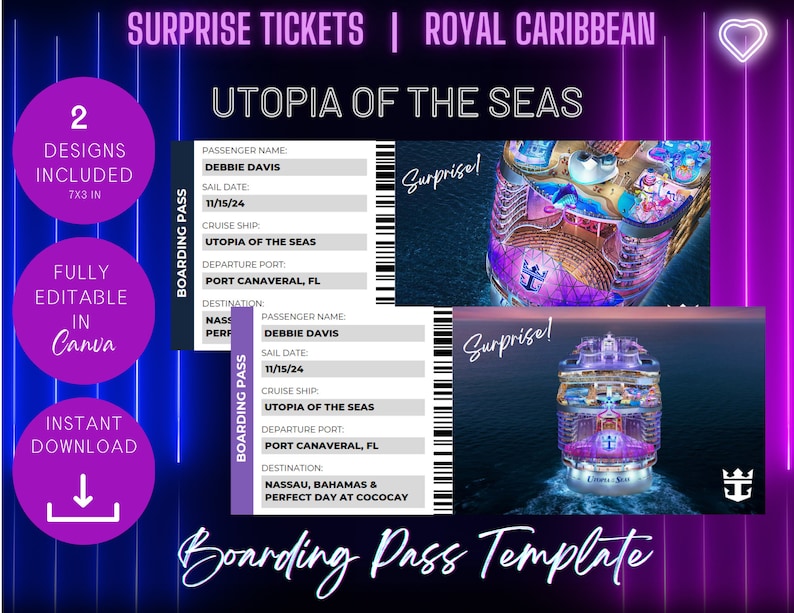 Utopia of the Seas Boarding Pass Template, Customizable Royal Caribbean ...
