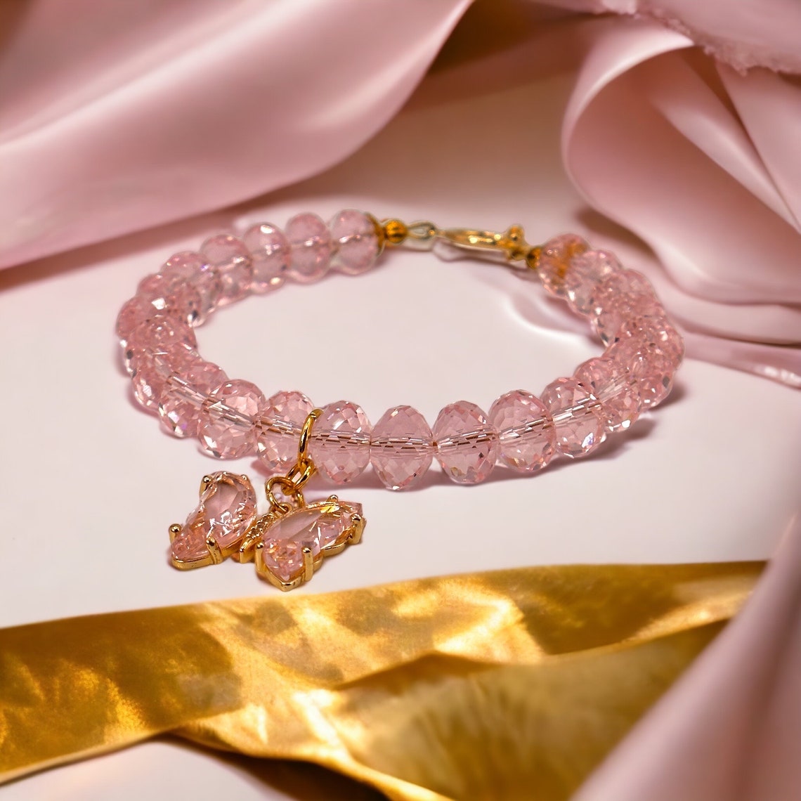 Hope CRYSTAL GLASS Butterfly Bracelet, Butterfly Charm Bracelet, Gold ...