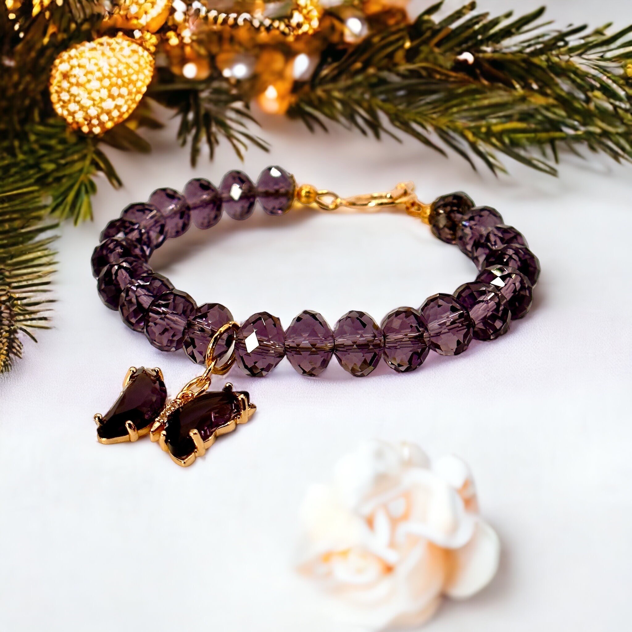 Hope CRYSTAL GLASS Butterfly Bracelet, Butterfly Charm Bracelet, Gold ...
