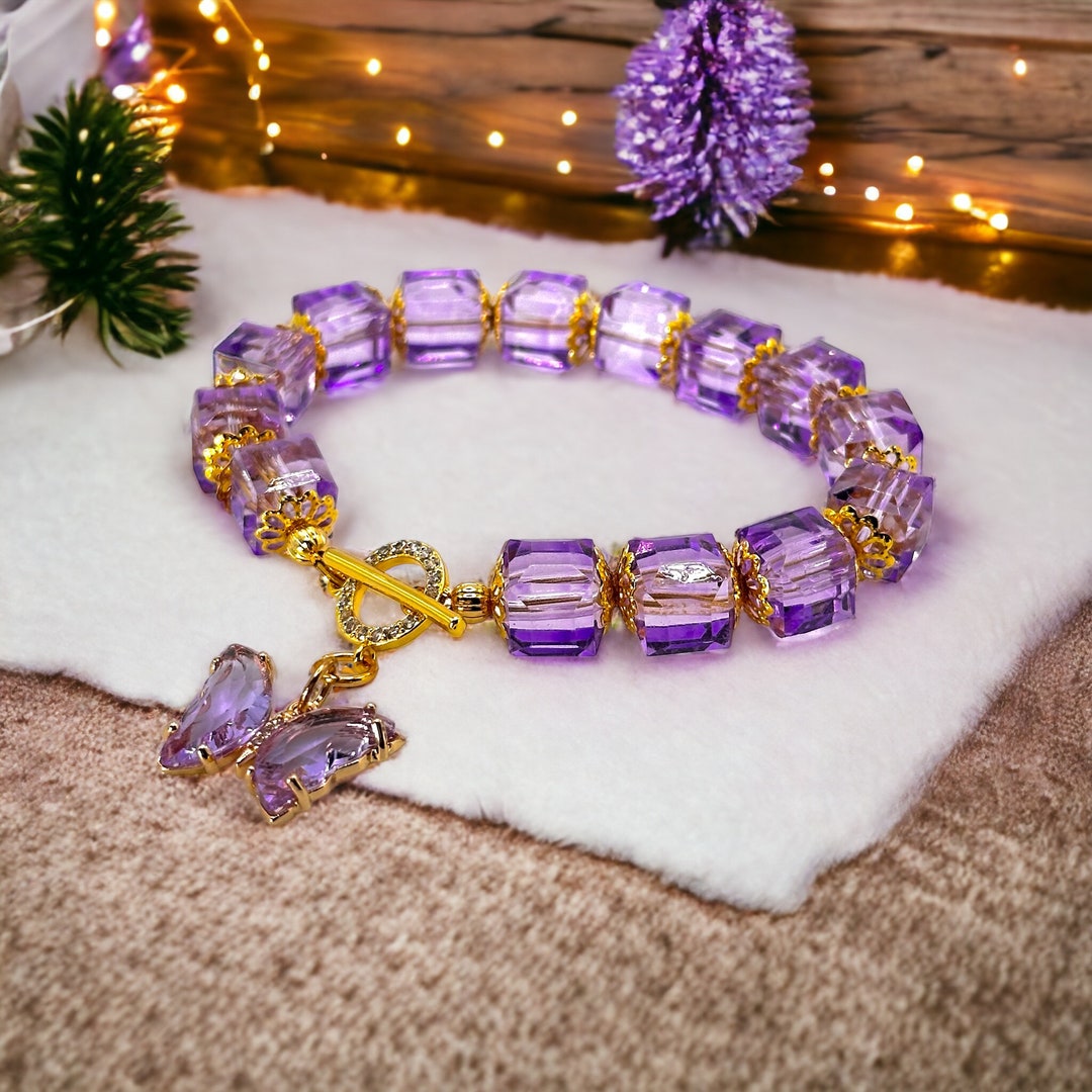 AMINA Butterfly Glass Crystal Charm Bracelet, Gemstone, Jewelry ...