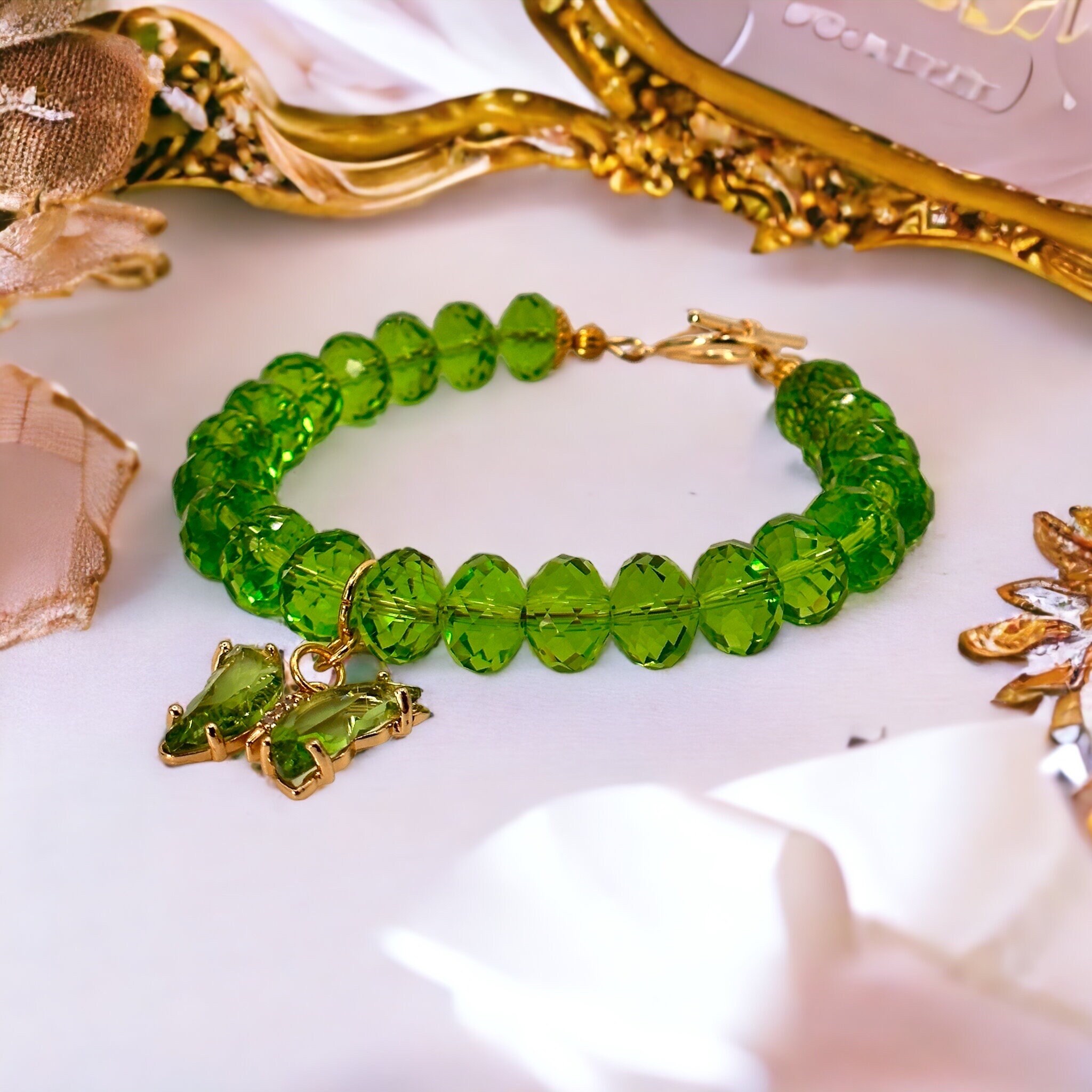 Hope CRYSTAL GLASS Butterfly Bracelet, Butterfly Charm Bracelet, Gold ...
