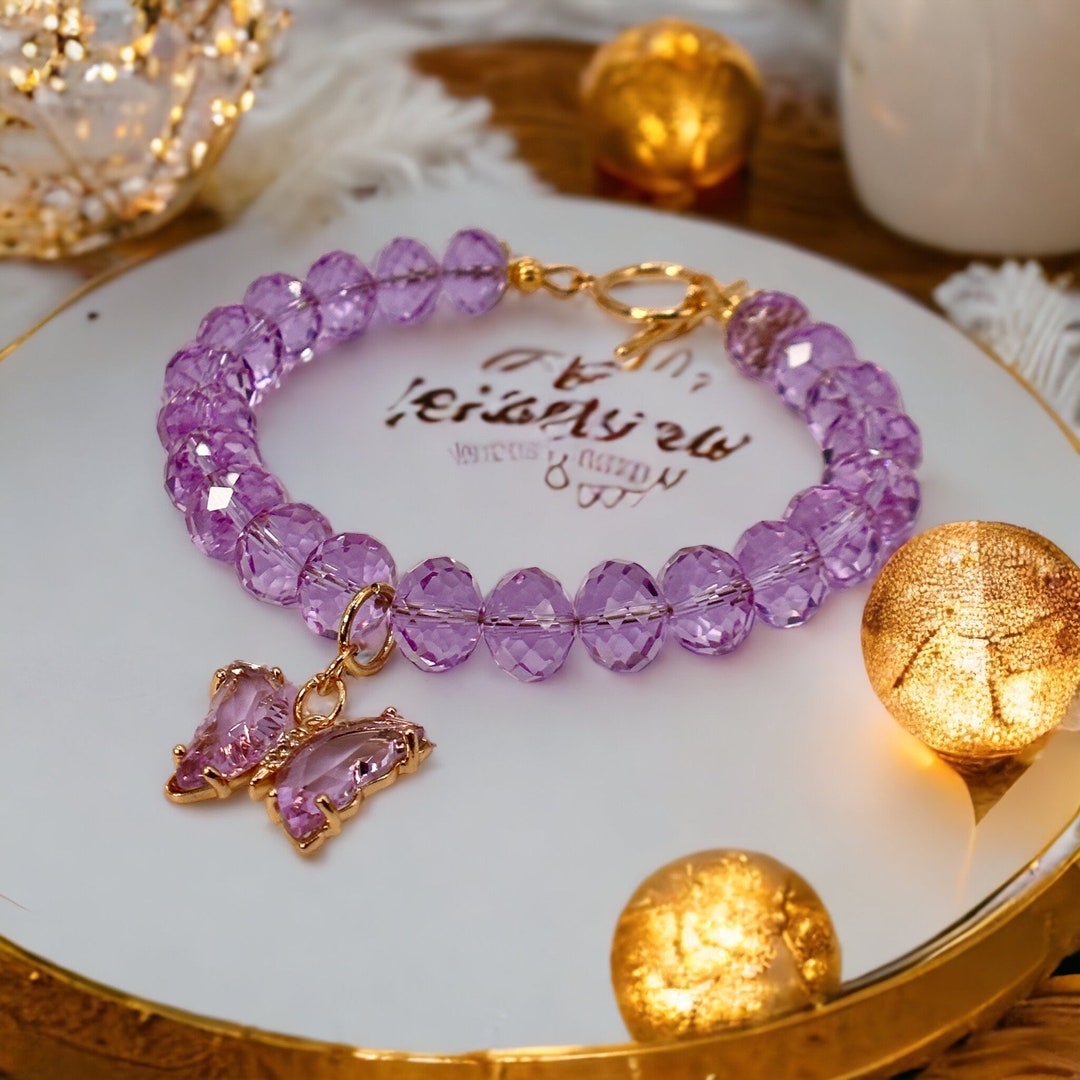 Hope CRYSTAL GLASS Butterfly Bracelet, Butterfly Charm Bracelet, Gold ...