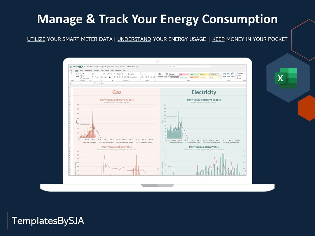 Energy Smart Meter Monitoring & Budgeting Spreadsheet Microsoft Excel ...