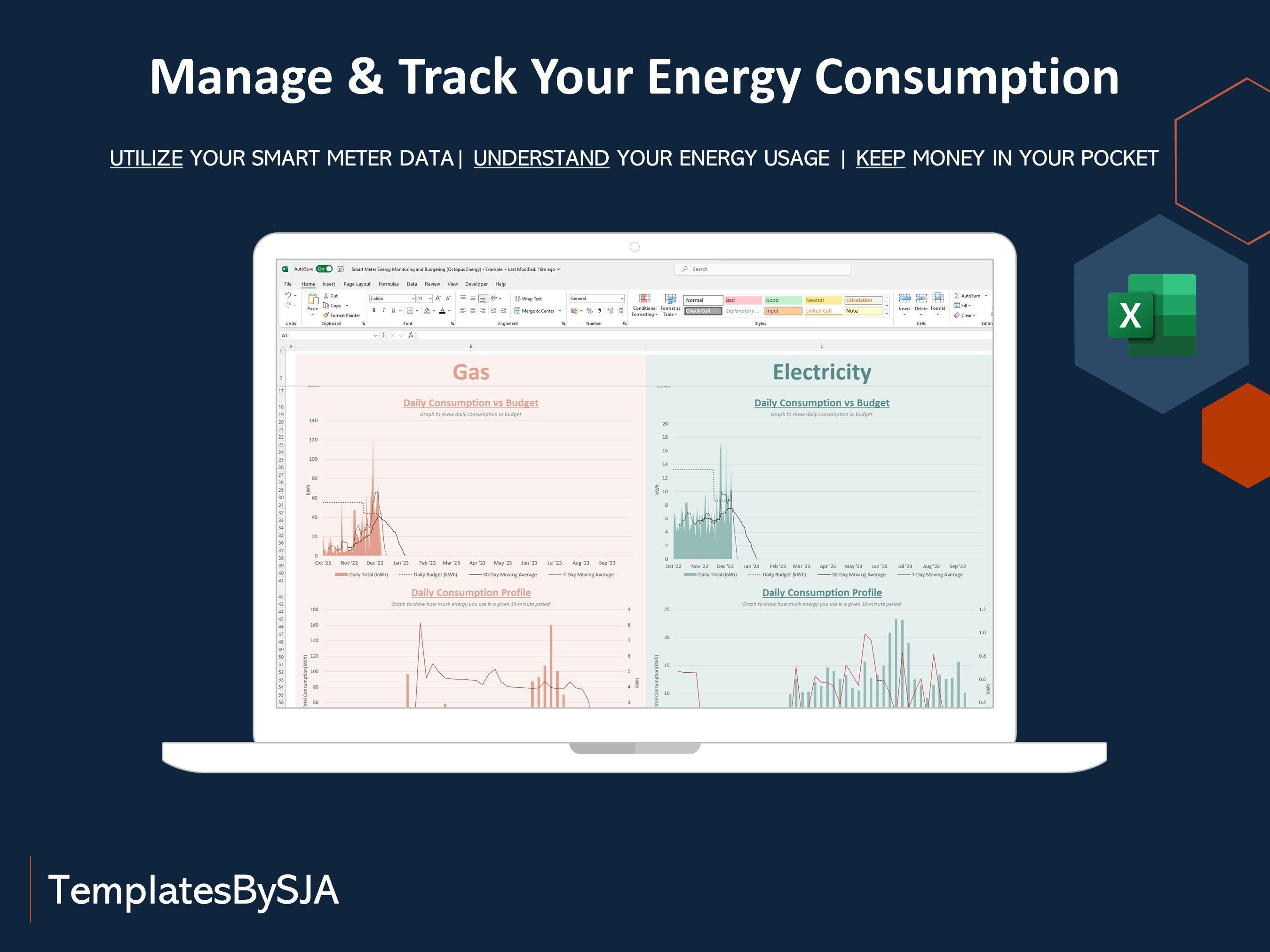 Energy Smart Meter Monitoring & Budgeting Spreadsheet Microsoft Excel ...