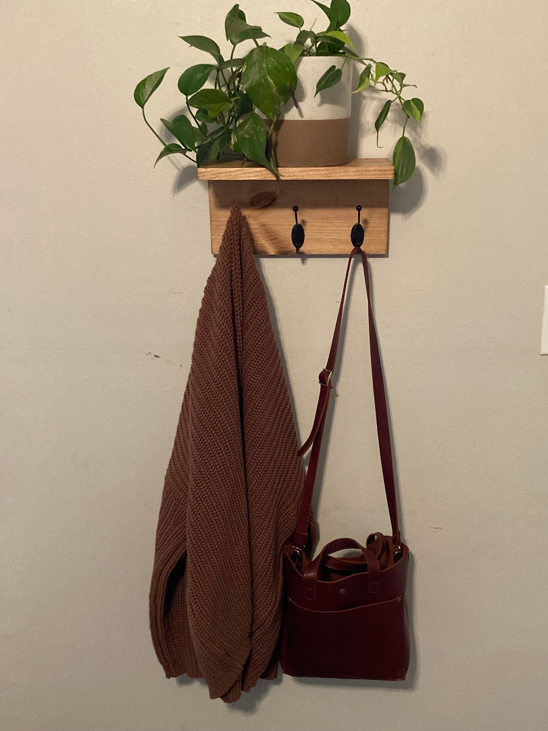 Wooden Coat Rack Shelf Entryway Key & Hat Organizer Bathroom Towel Rack ...
