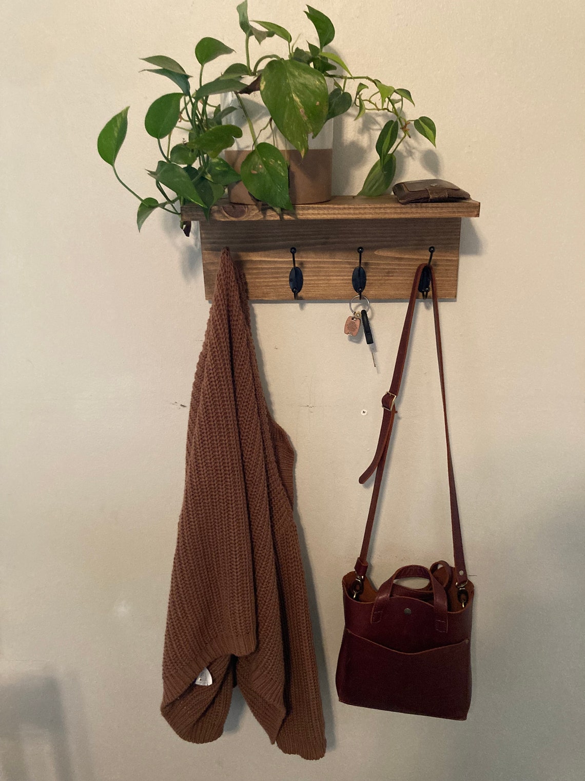 Wooden Coat Rack Shelf Entryway Key & Hat Organizer Bathroom Towel Rack ...