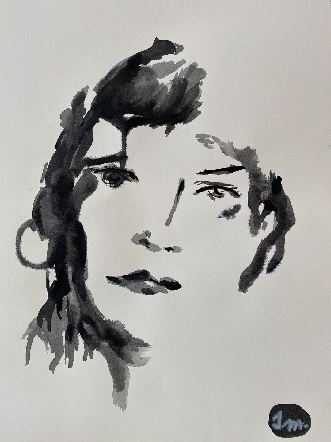 Indian Ink Portrait of a Woman - Etsy