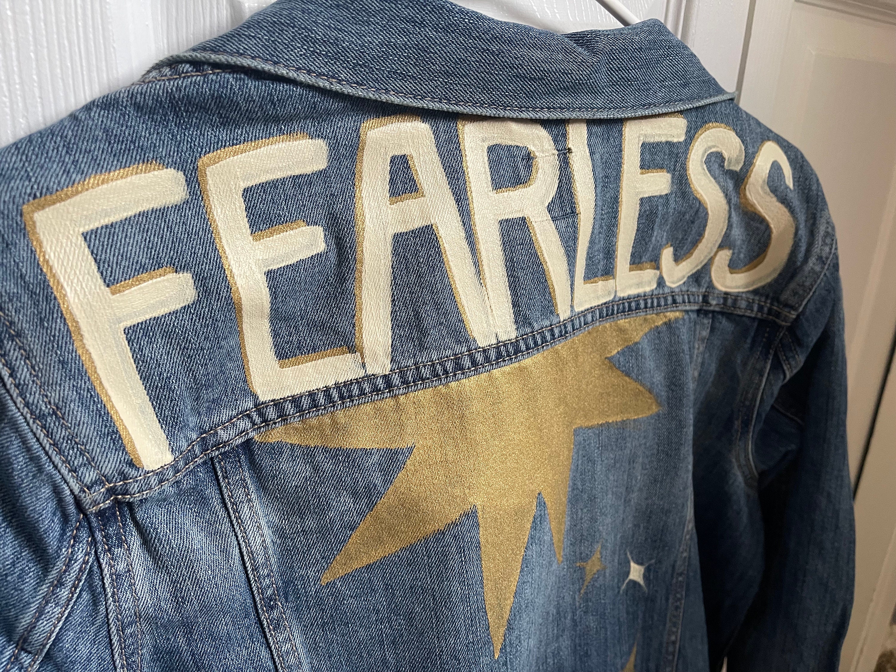 Fearless Custom Painted Taylor Swift Denim Jacket Eras Tour - Etsy