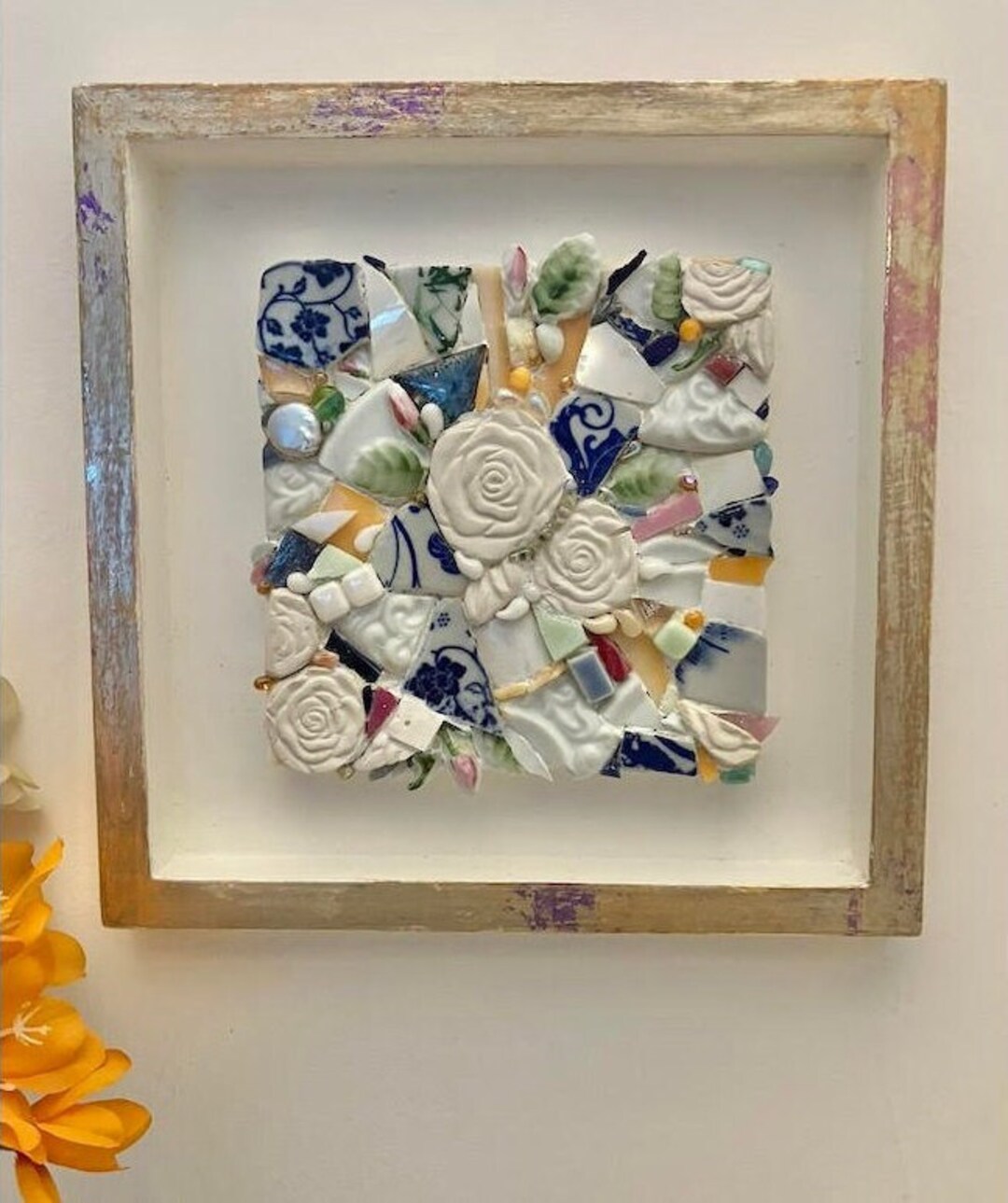 Picassiette Style Floral Mosaic in Pastel Tones, Ceramic Mosaic ...