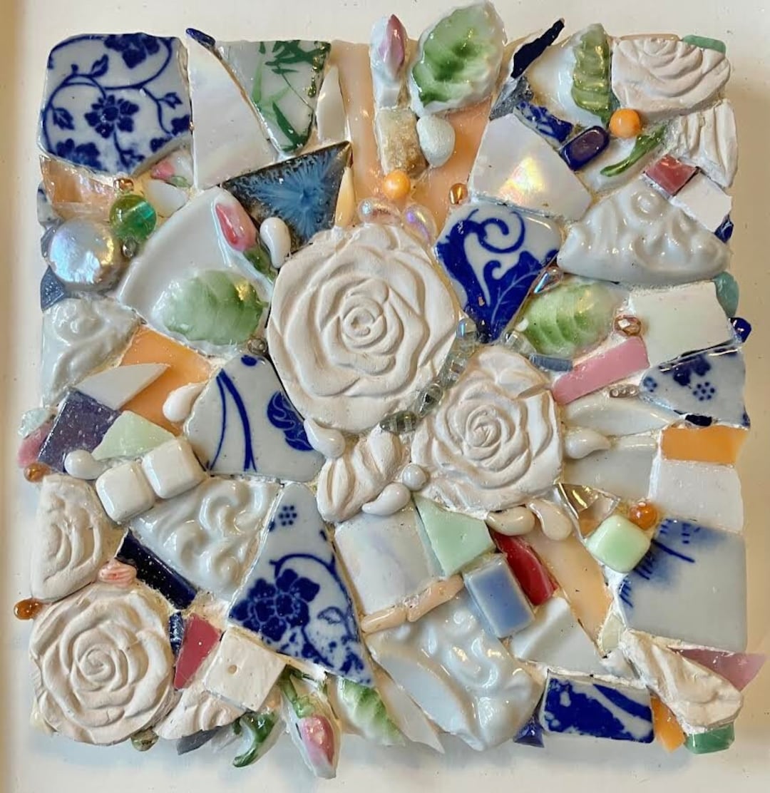 Picassiette Style Floral Mosaic in Pastel Tones, Ceramic Mosaic ...