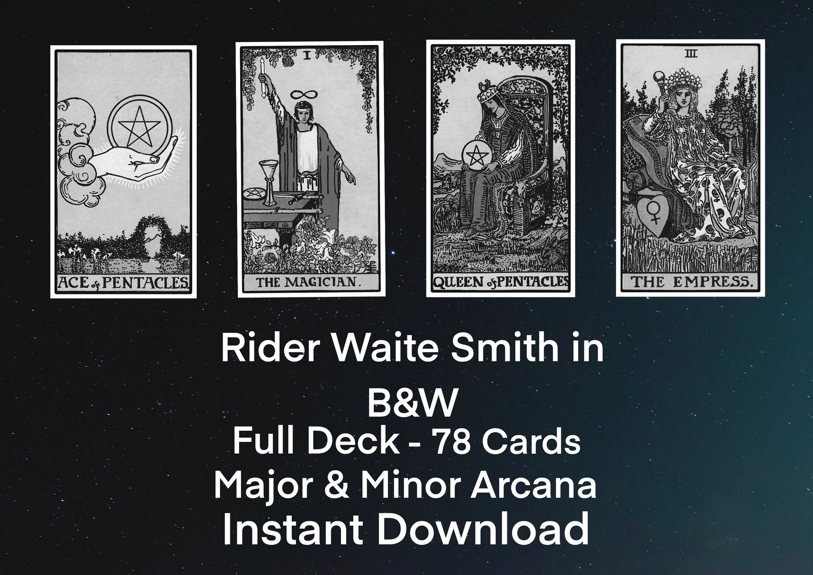 Rider Waite Tarot Card Deck Black and White All 78 Cards High ...