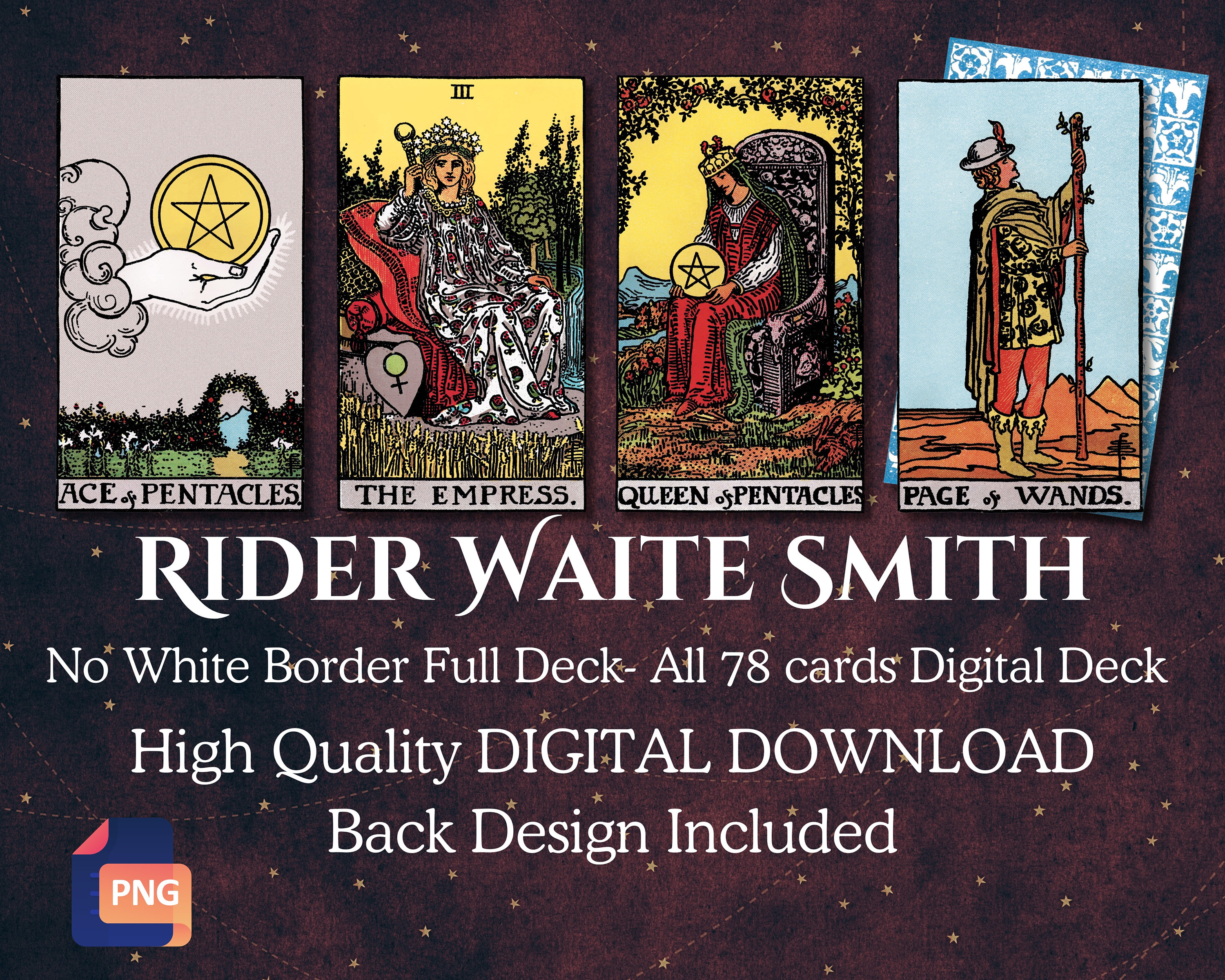 Rider Waite Smith Tarot Deck | 78 Cards, No White Border (PNG Digital ...