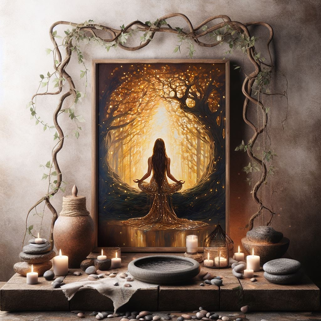 Woman Meditating Oneness | Meditation Spiritual Art Printable Download ...