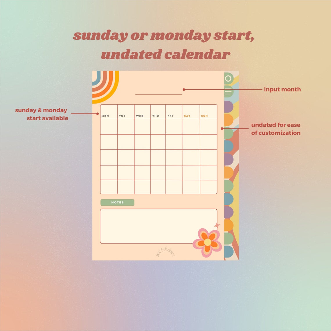 Retro Planner | Undated Planner | Monthly Planner | Weekly Planner ...